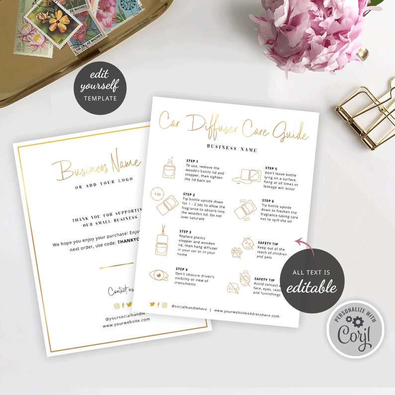 Car Bottle Diffuser Care Card Template Hanging Car Air - Etsy