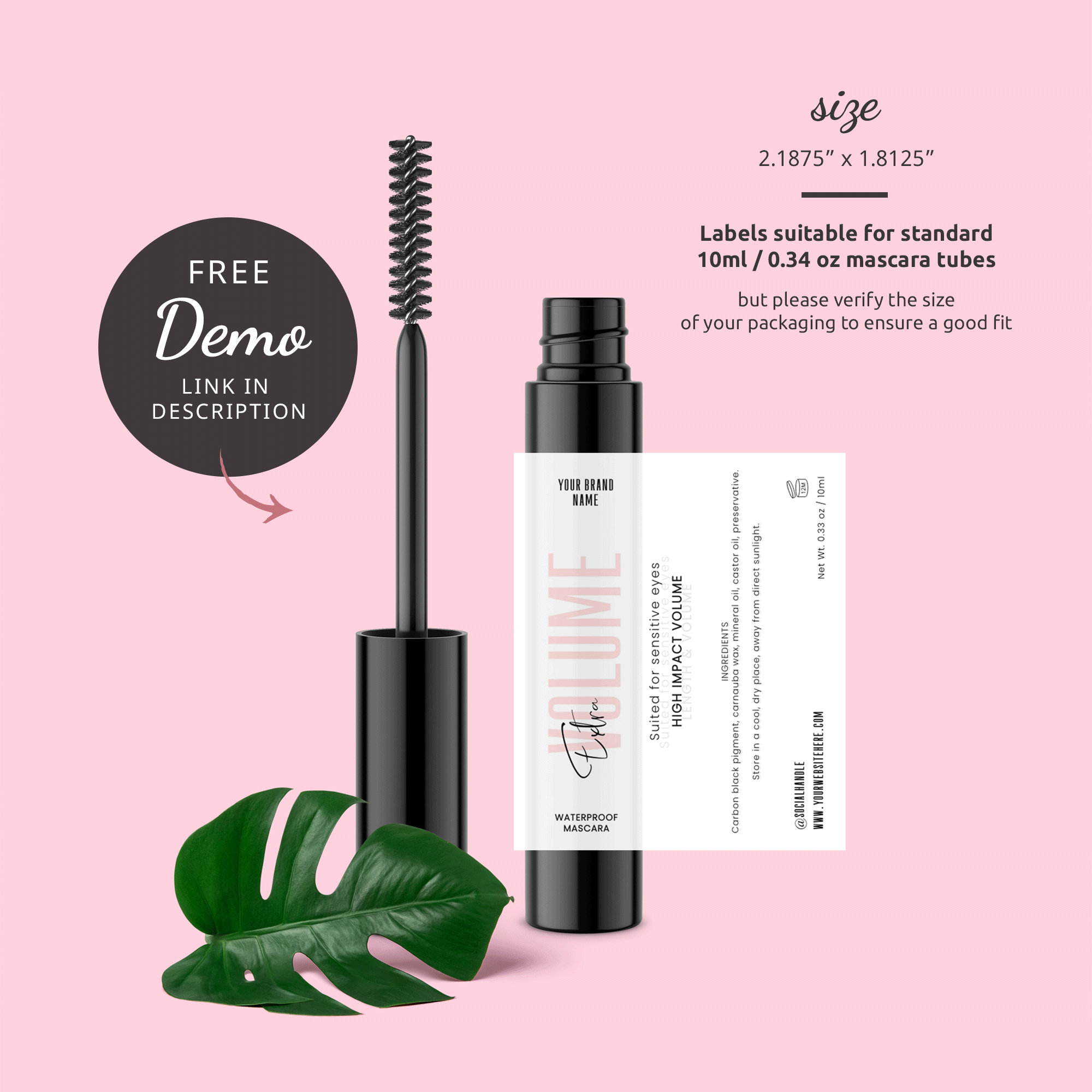 Mascara Label Template, Editable 10ml Cosmetic Bottle Label, Printable ...