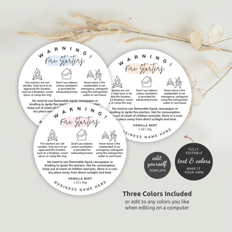 Fire Starters Warning Label Template, Editable Wax Firelighters Safety ...