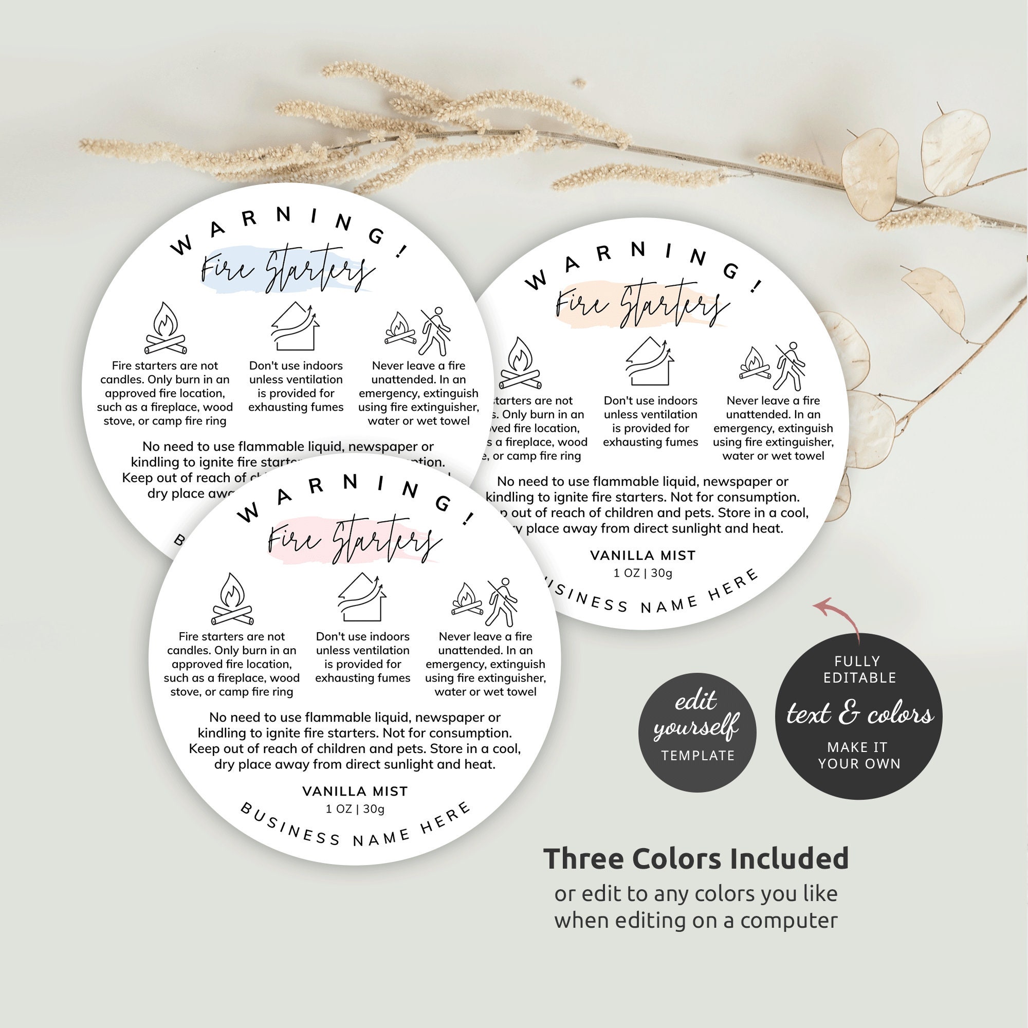 Fire Starters Warning Label Template, Editable Wax Firelighters Safety ...