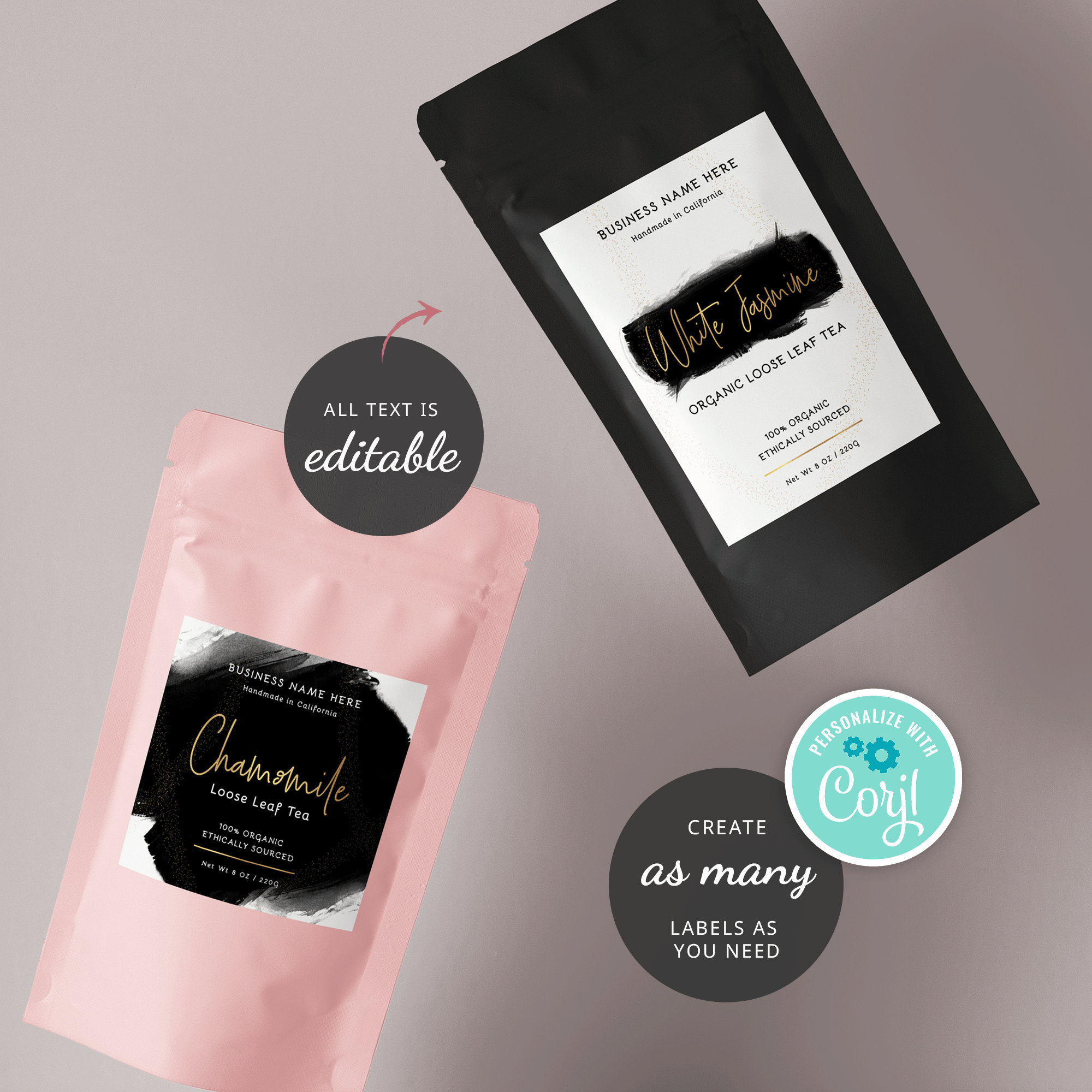 Editable Pouch Label Template, Custom Tea Box Labels, Printable Doypack ...