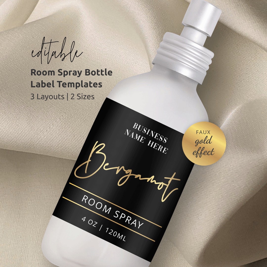 Gold Room Spray Label Template, Custom 1 Oz, 2 Oz, 4 Oz Air Freshener ...