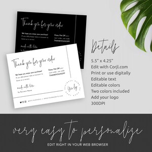 DIY Thank You for Your Order Template, Editable Business Thank You Card ...