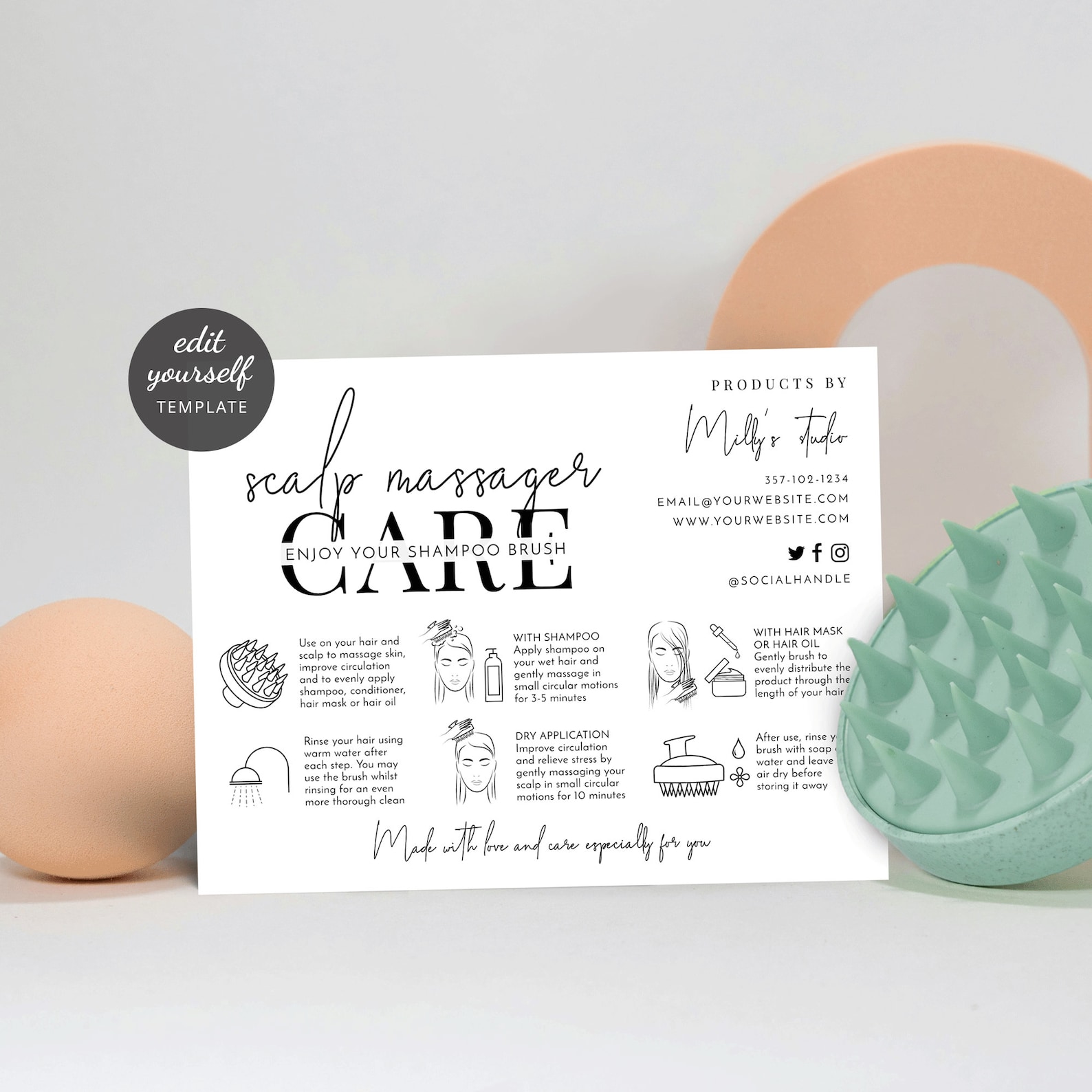 Scalp Massager Care Guide Template, Custom Shampoo Brush Care ...