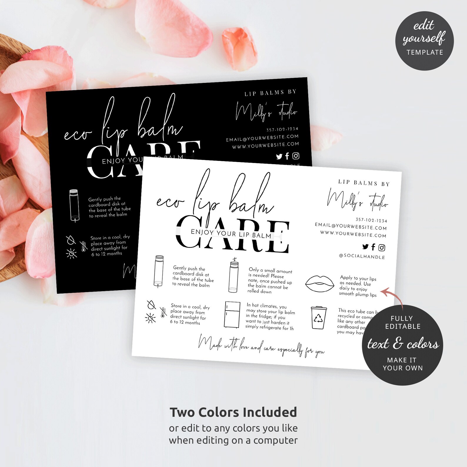 Eco Lip Balm Care Card Template, Custom Natural Lip Balm Application ...