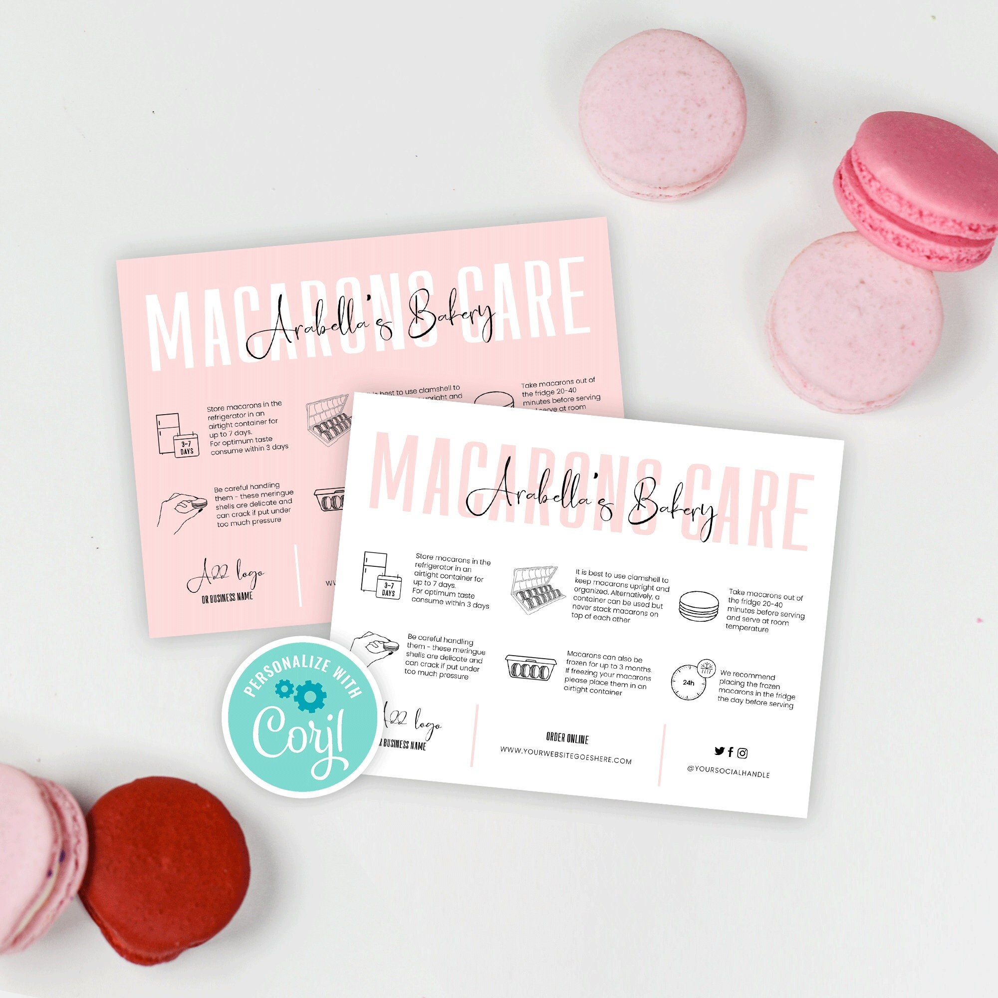 Custom Macarons Care Card Feminine Macaron Care Guide - Etsy