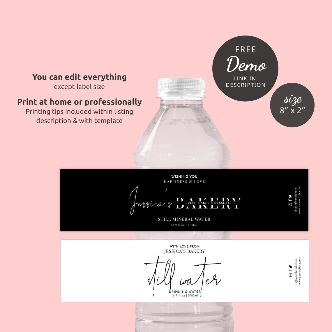 Minimalist Water Bottle Label Template Editable Still Water - Etsy
