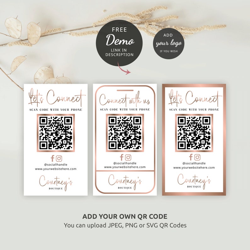 Rose Gold QR Code Business Cards Template Customizable Social - Etsy