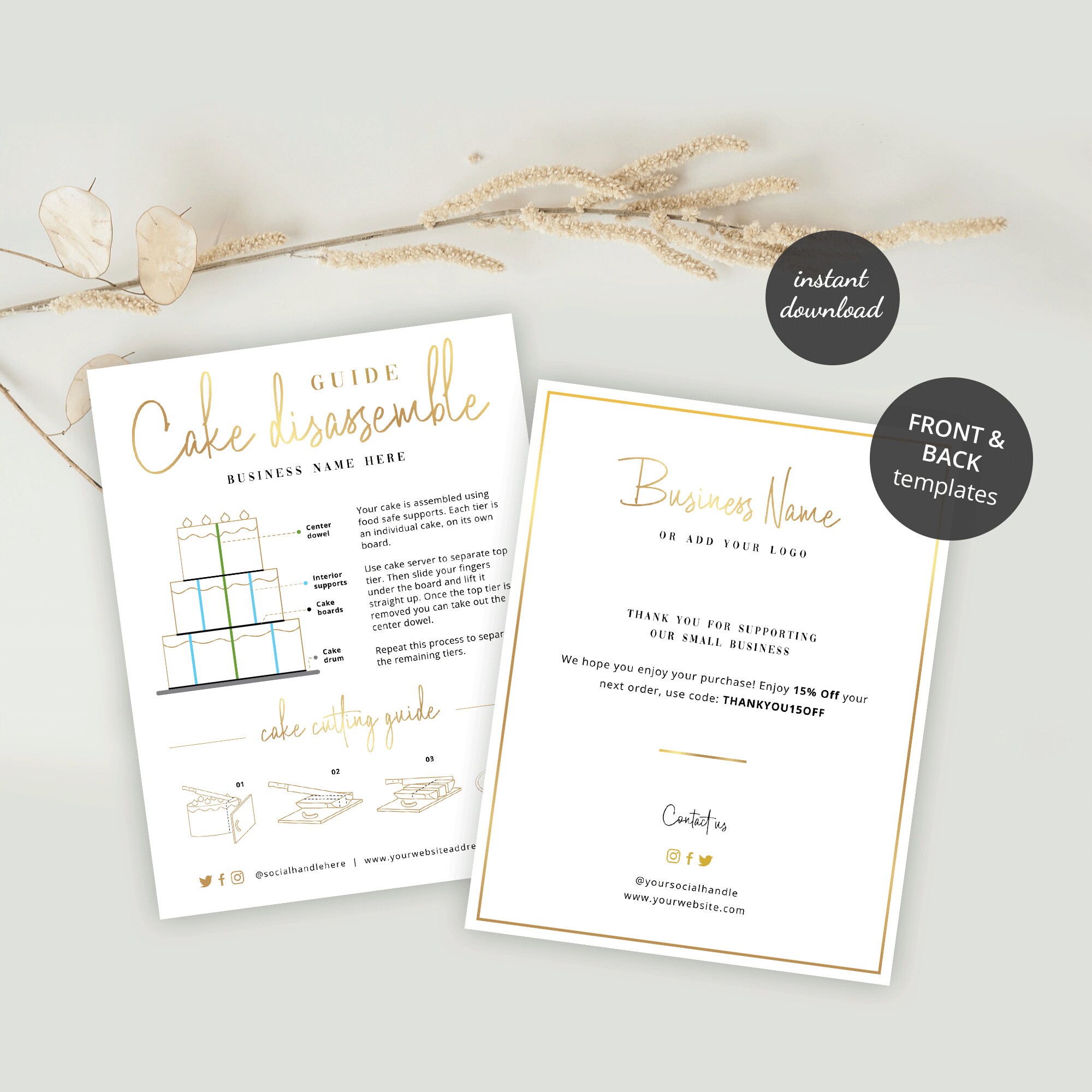 Editable Cake Serving Guide Template Faux Gold Tiered Cake - Etsy