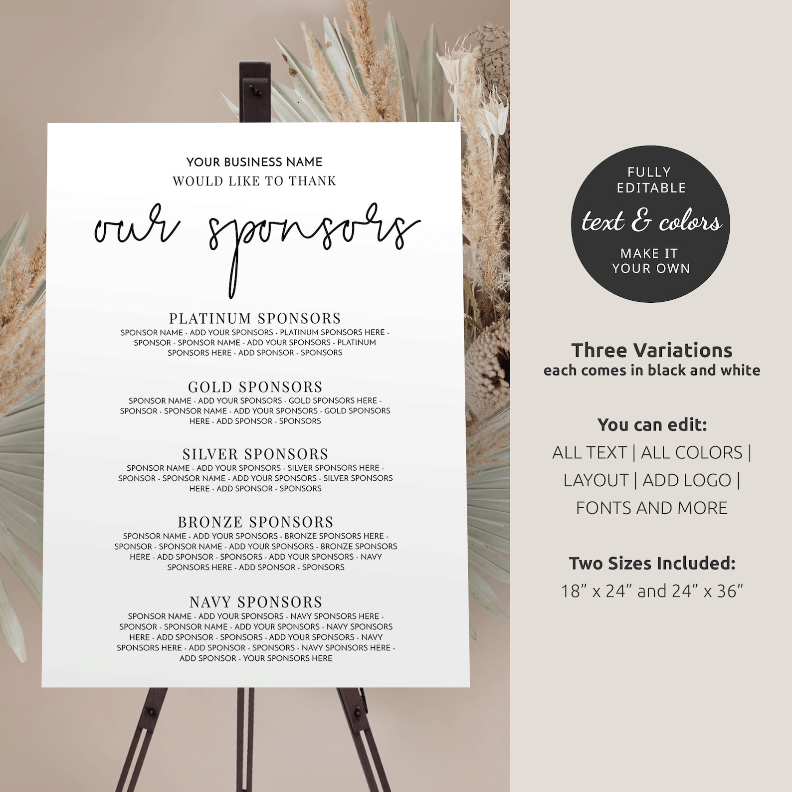 Company Sponsors Sign Template, Minimalist Fundraiser Sponsors List ...