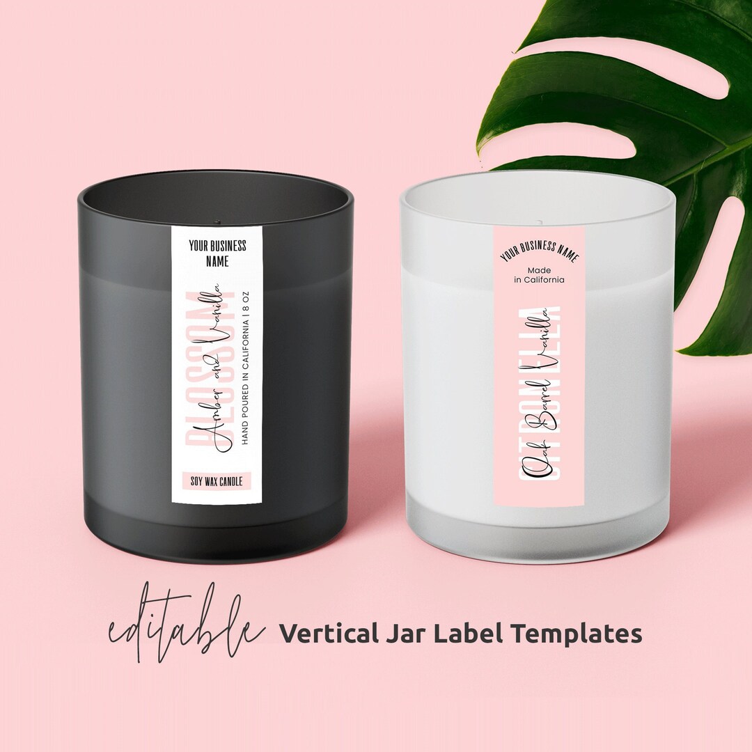 Custom Vertical Label Template, 3x1 Candle Jar Labels, Pastel Pink ...