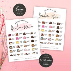 24 Bonbon Flavors Menu Template, DIY Chocolates Flavors Guide ...