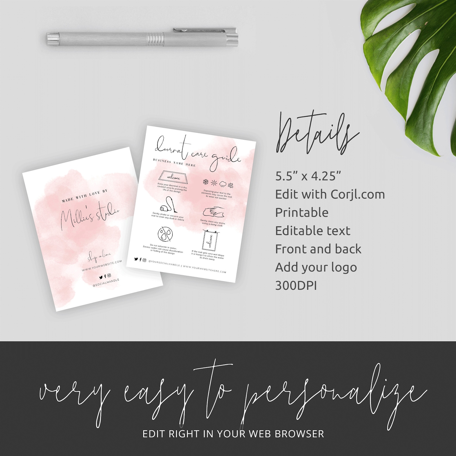 Welcome Mat Care Card Template Customizable Doormat Care | Etsy