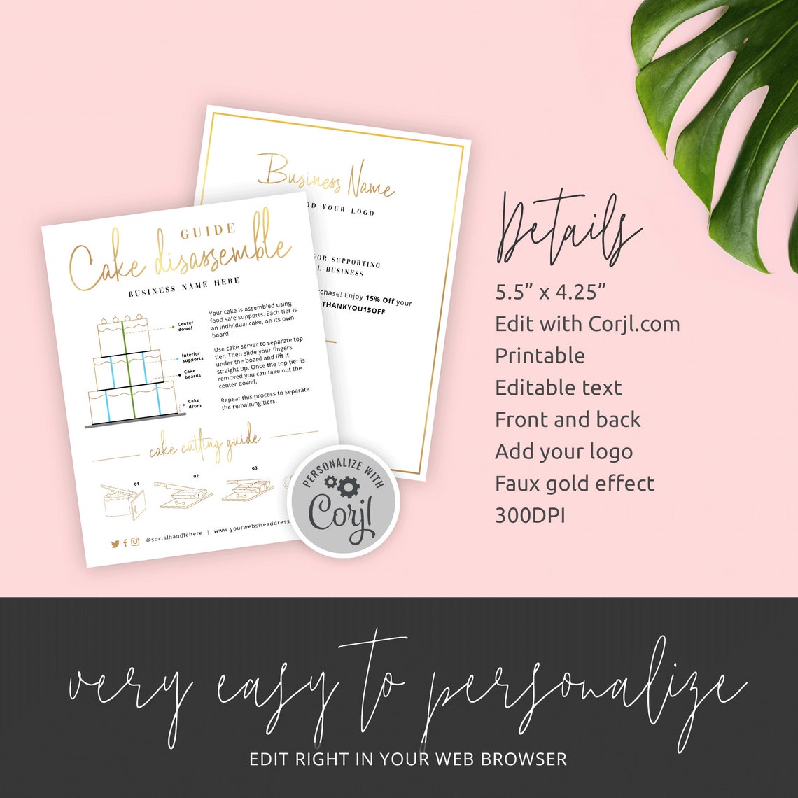 Editable Cake Serving Guide Template Faux Gold Tiered Cake - Etsy