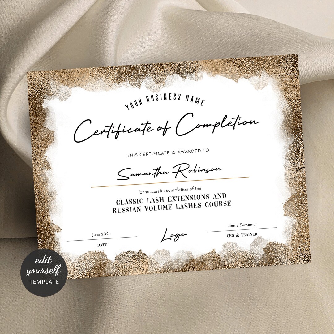 DIY Certificate of Completion Template, Gold Glitter Effect, Beauty ...