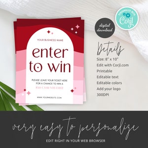 Modern Raffle Sign Template, Custom Feminine Enter to Win 8x10" Poster ...