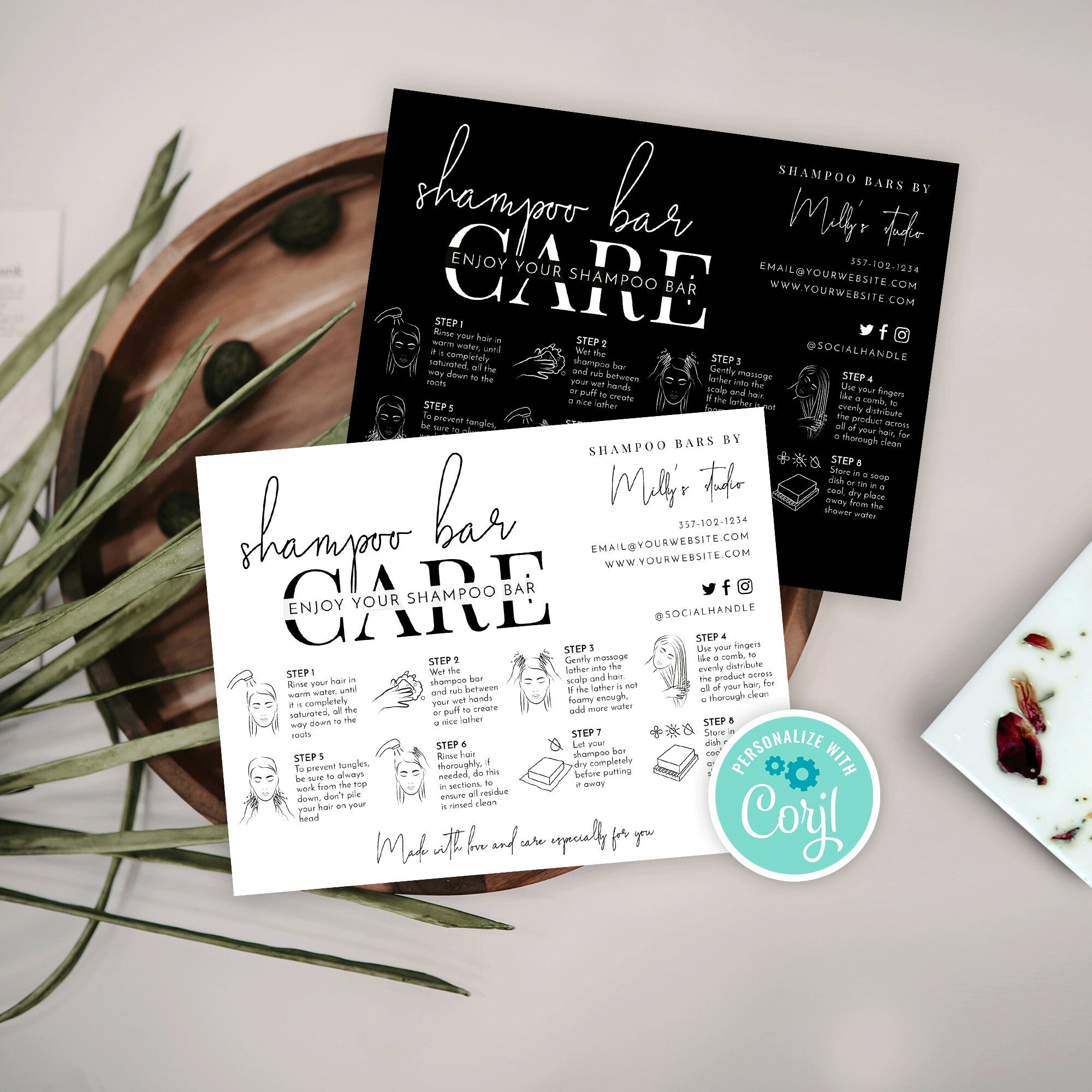 Shampoo Bar Application Guide Template, Editable Solid Shampoo Care ...