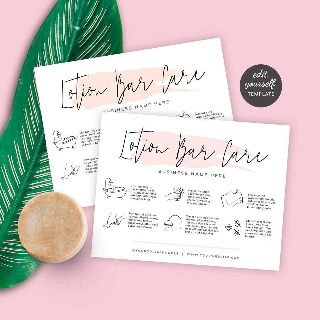 Editable Lotion Bar Care Card Template, Solid Body Butter Application ...