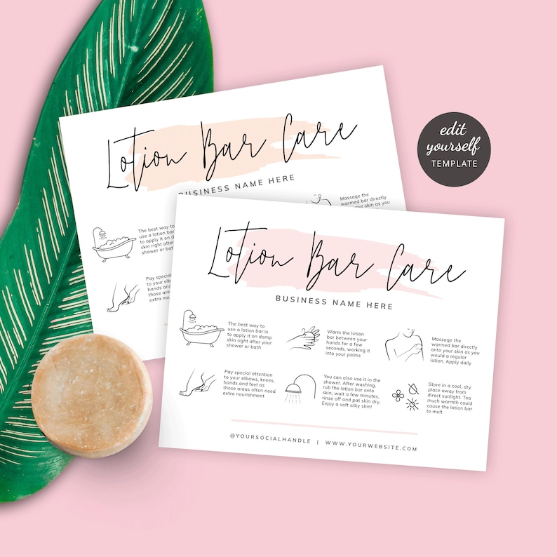 Editable Lotion Bar Care Card Template Solid Body Butter - Etsy