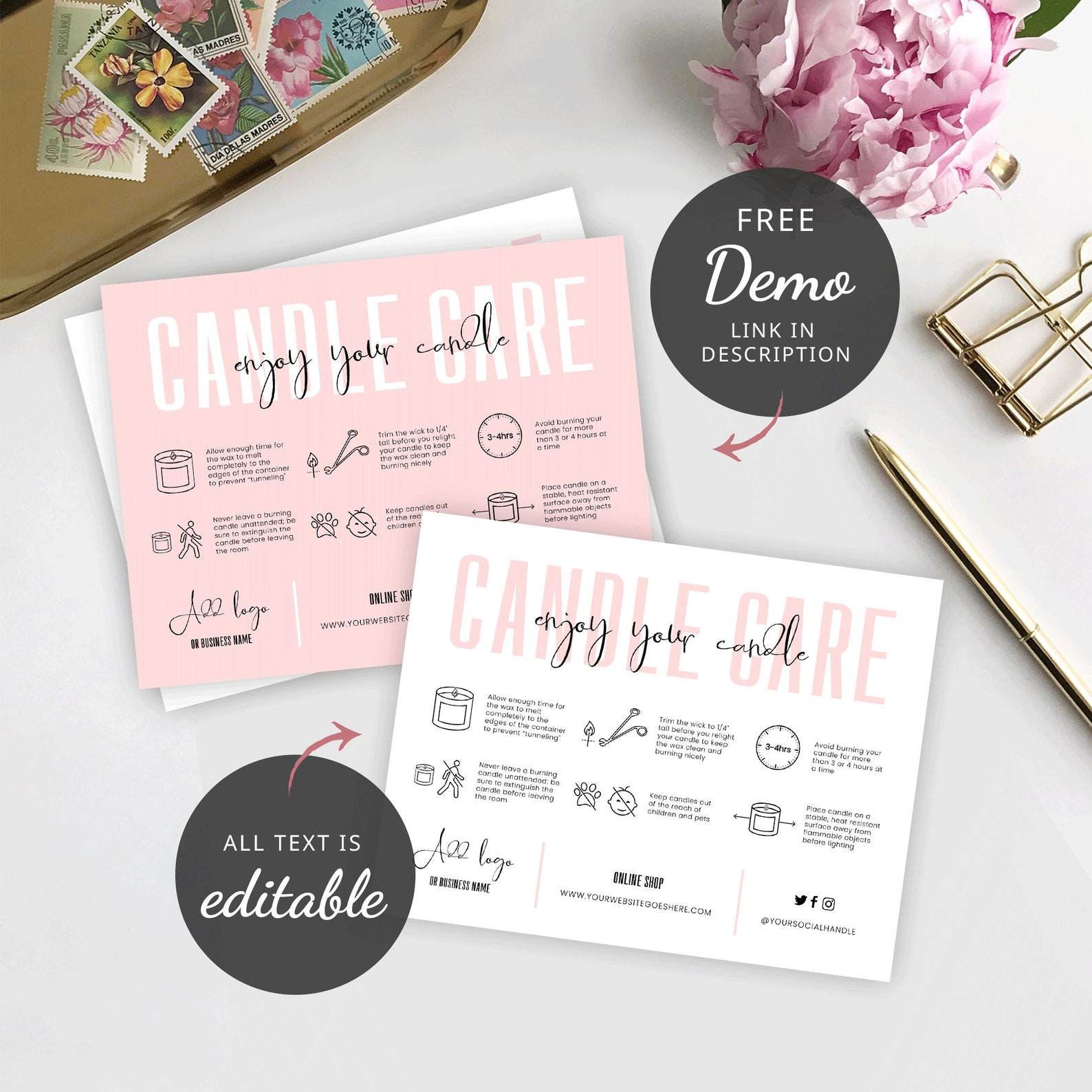Customizable Candle Care Guide, Feminine Candle Care Card Template ...