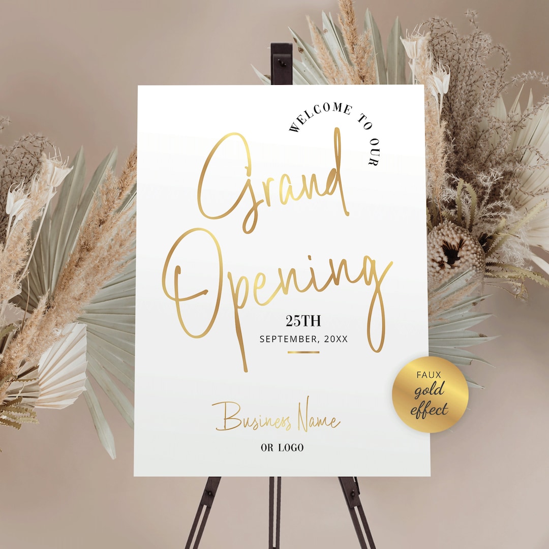 Faux Gold Grand Opening Sign Template, Business Launch Party Foam Board ...