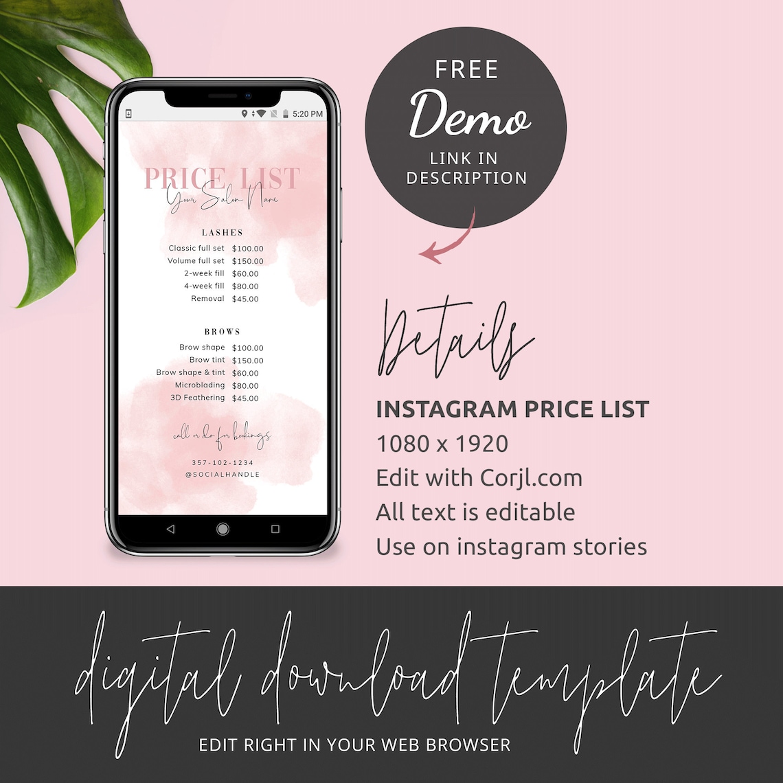 DIY Instagram Price List Template, Editable Price List, Beauty Salon ...