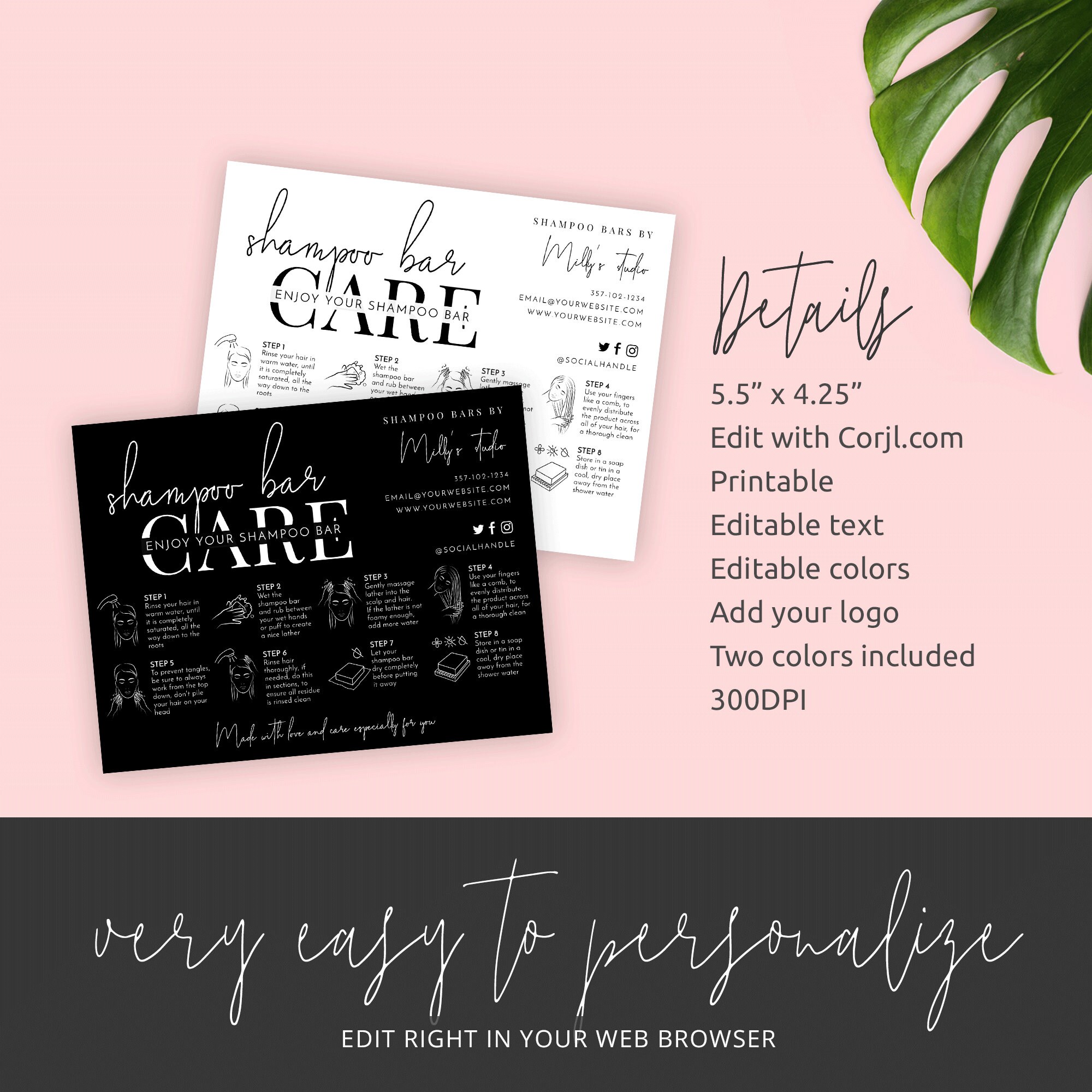 Shampoo Bar Application Guide Template, Editable Solid Shampoo Care ...