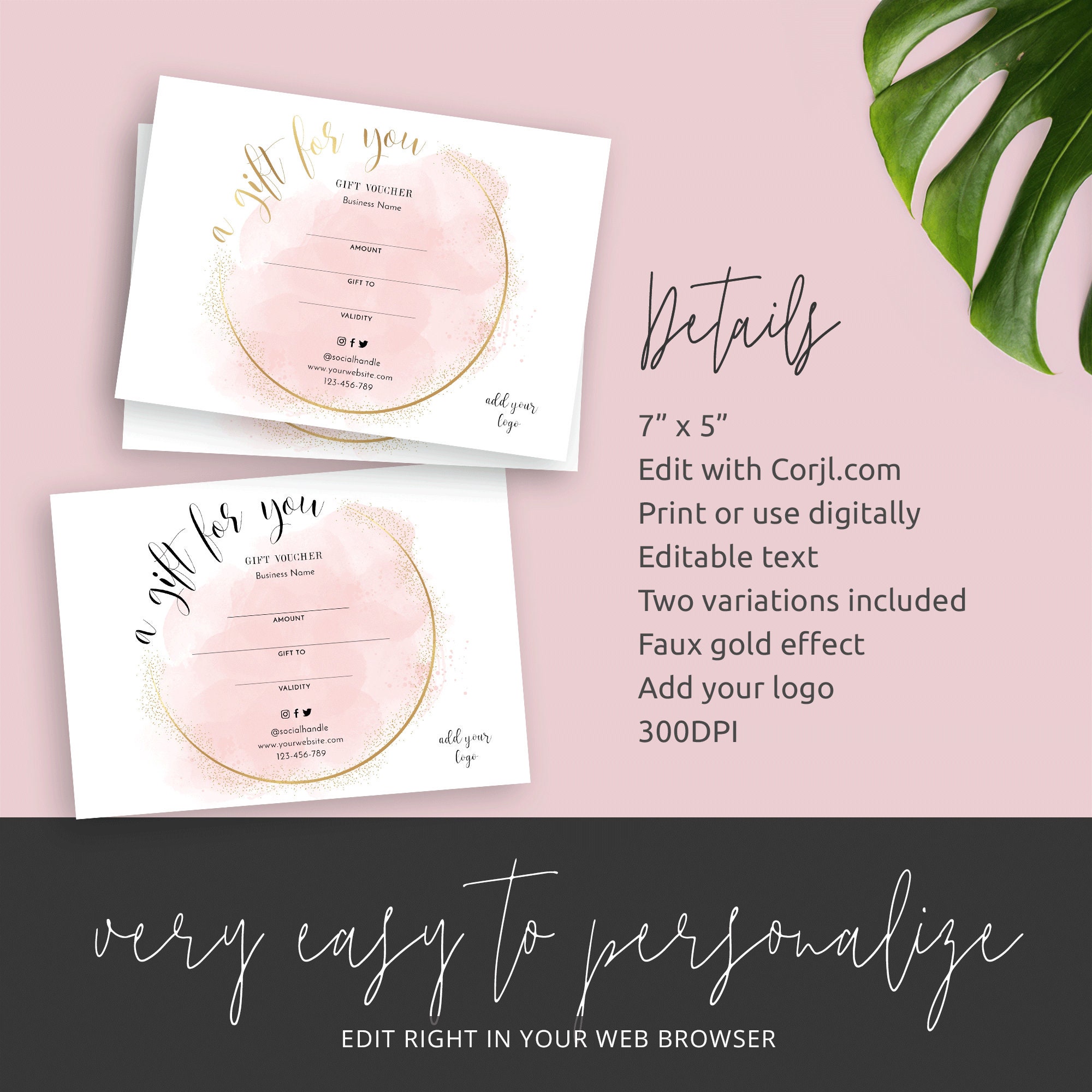 Editable Gift Voucher Template Pink & Gold Instant Beauty - Etsy UK