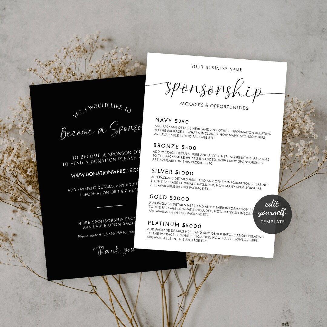 Sponsorship Flyer Template, Editable Sponsorship Packages for Events ...