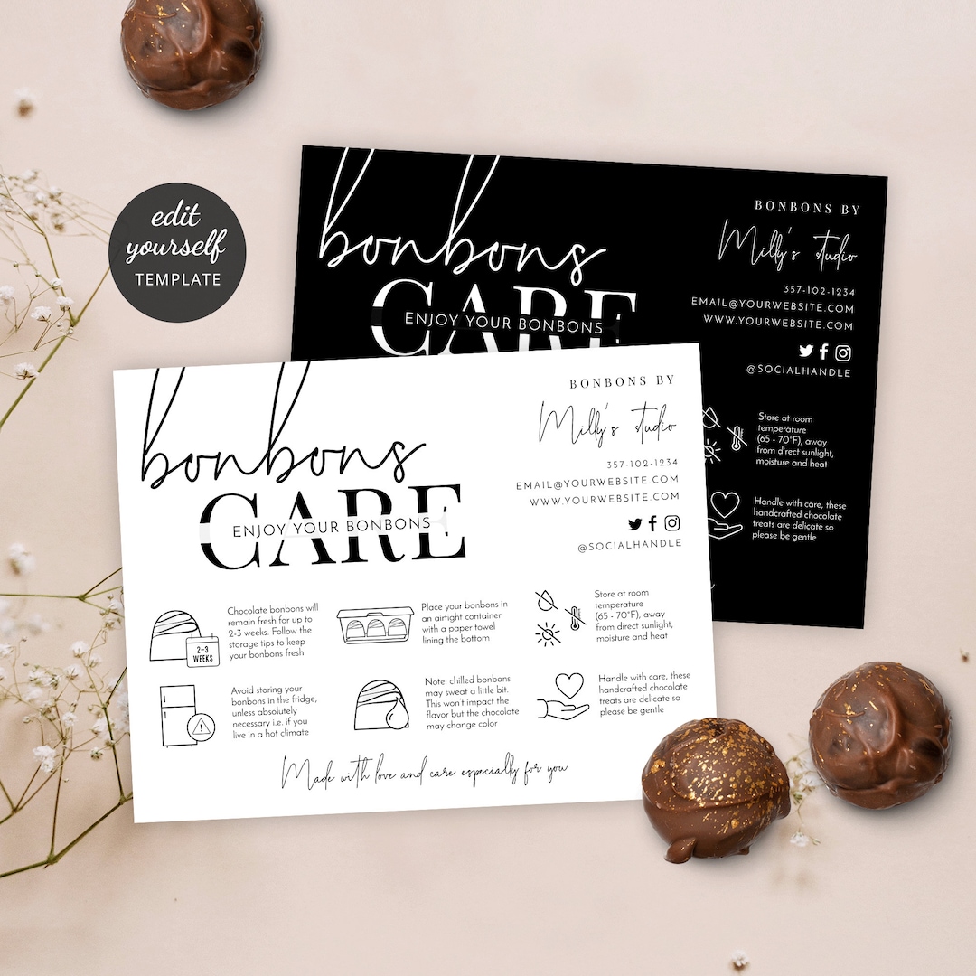 Bonbons Care Card Template, Minimalist Design, Chocolates Storage ...