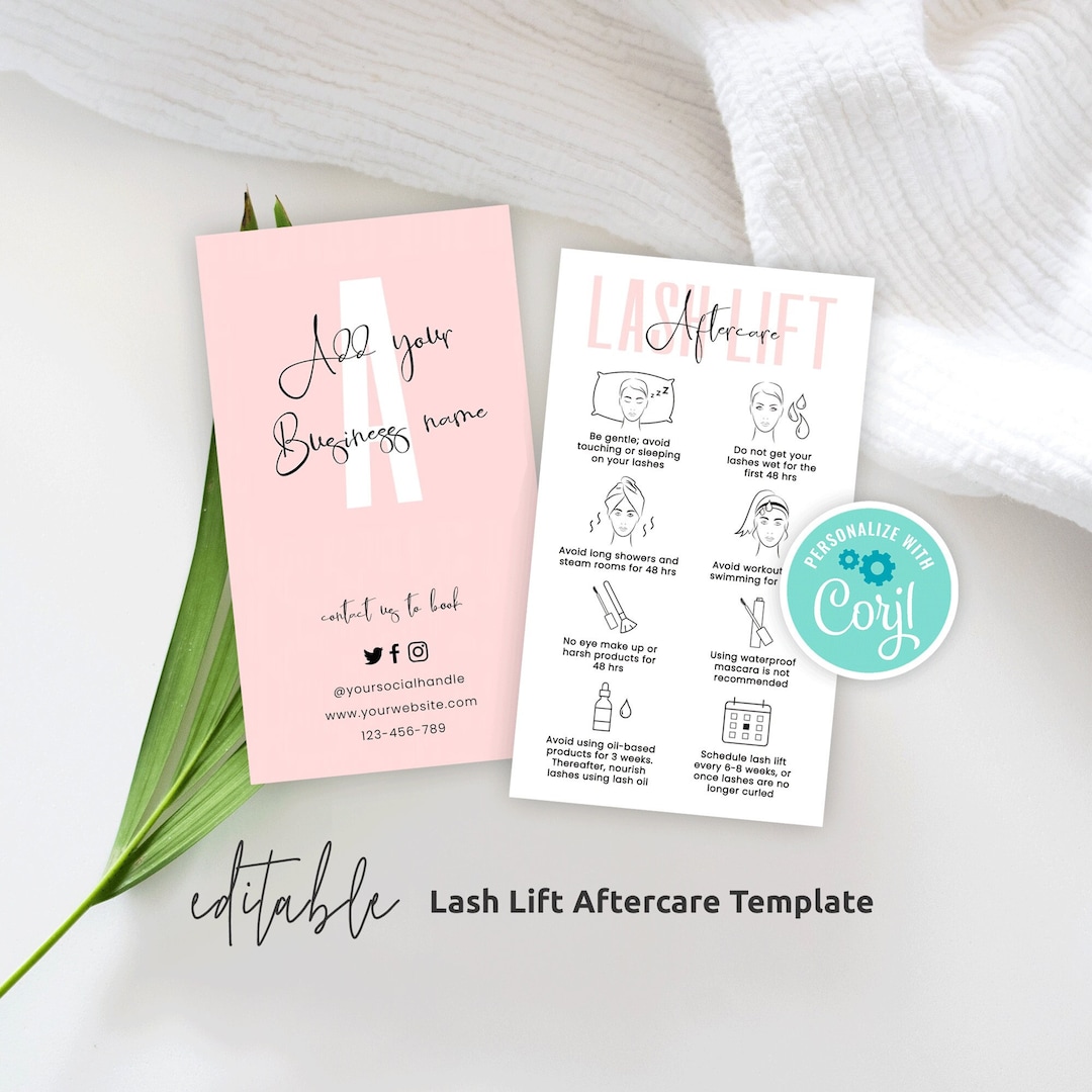 Lash Lift Aftercare Template, Editable Eyelash Lift Care Card ...