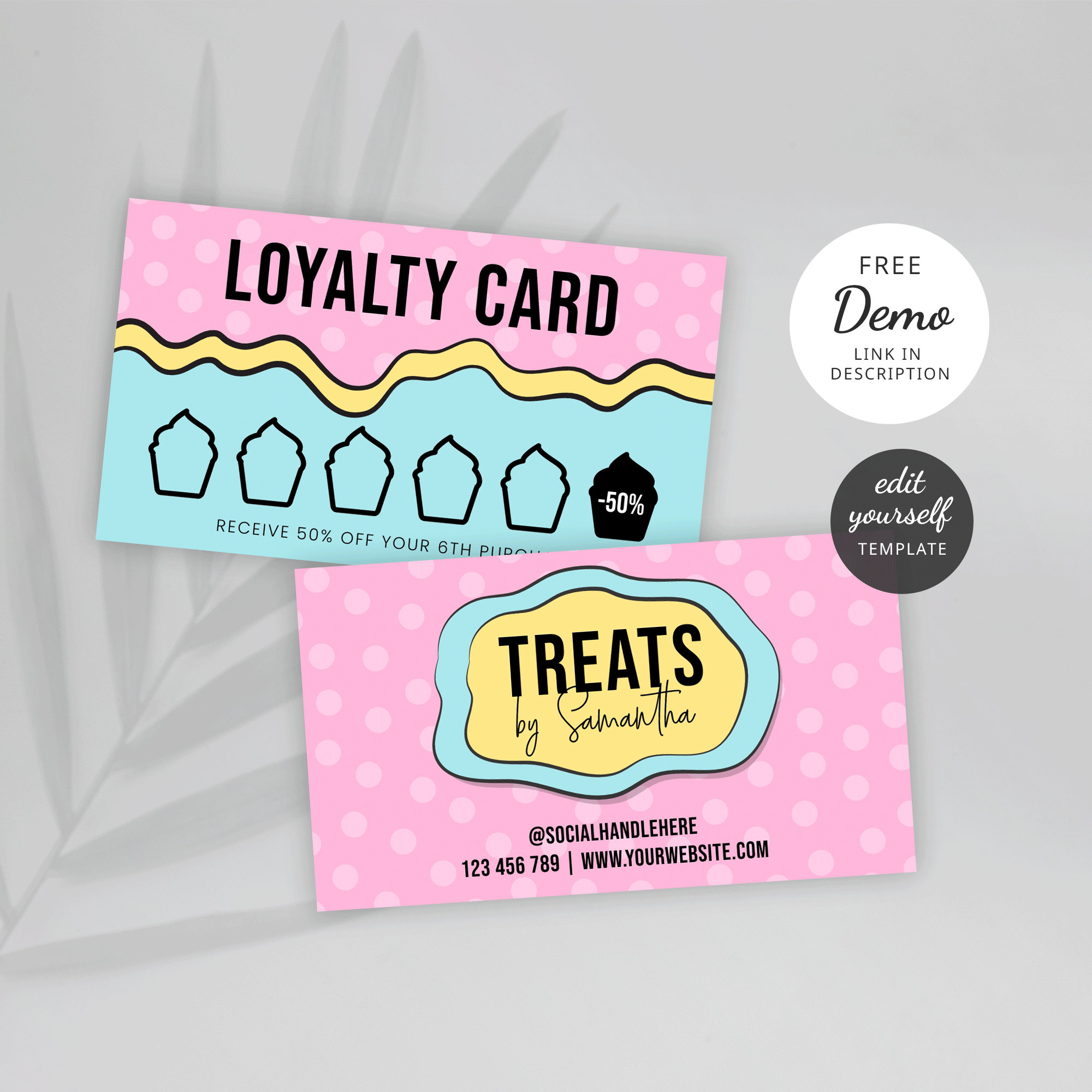Bakery Loyalty Card Template Cartoon Design, Cupcakes Reward Cards ...