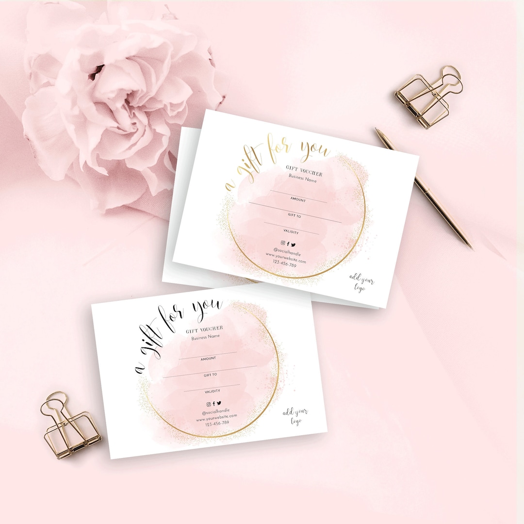 Editable Gift Voucher Template, Pink & Gold, Instant Beauty Gift ...