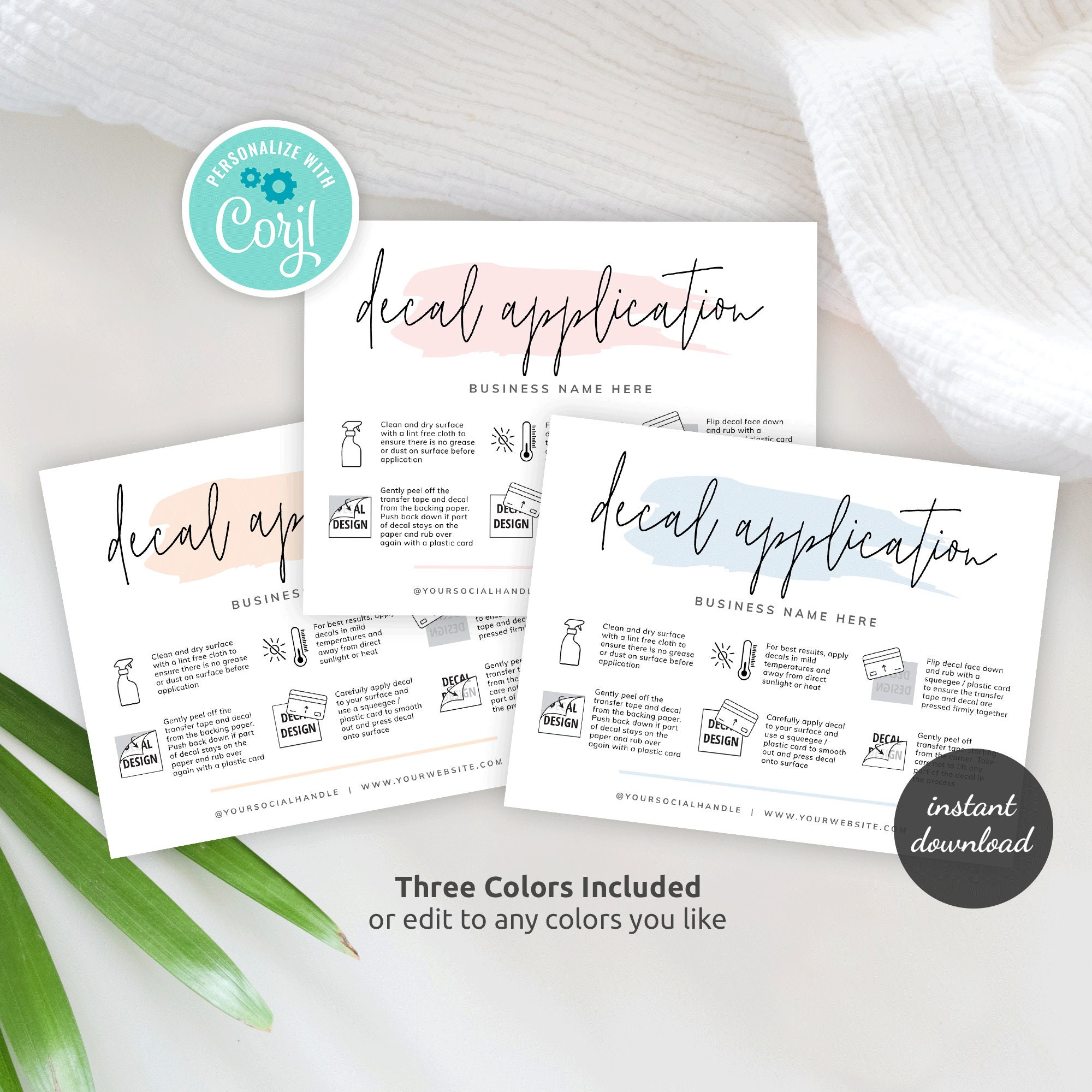 Decal Application Guide Template Editable Vinyl Stickers Care | Etsy