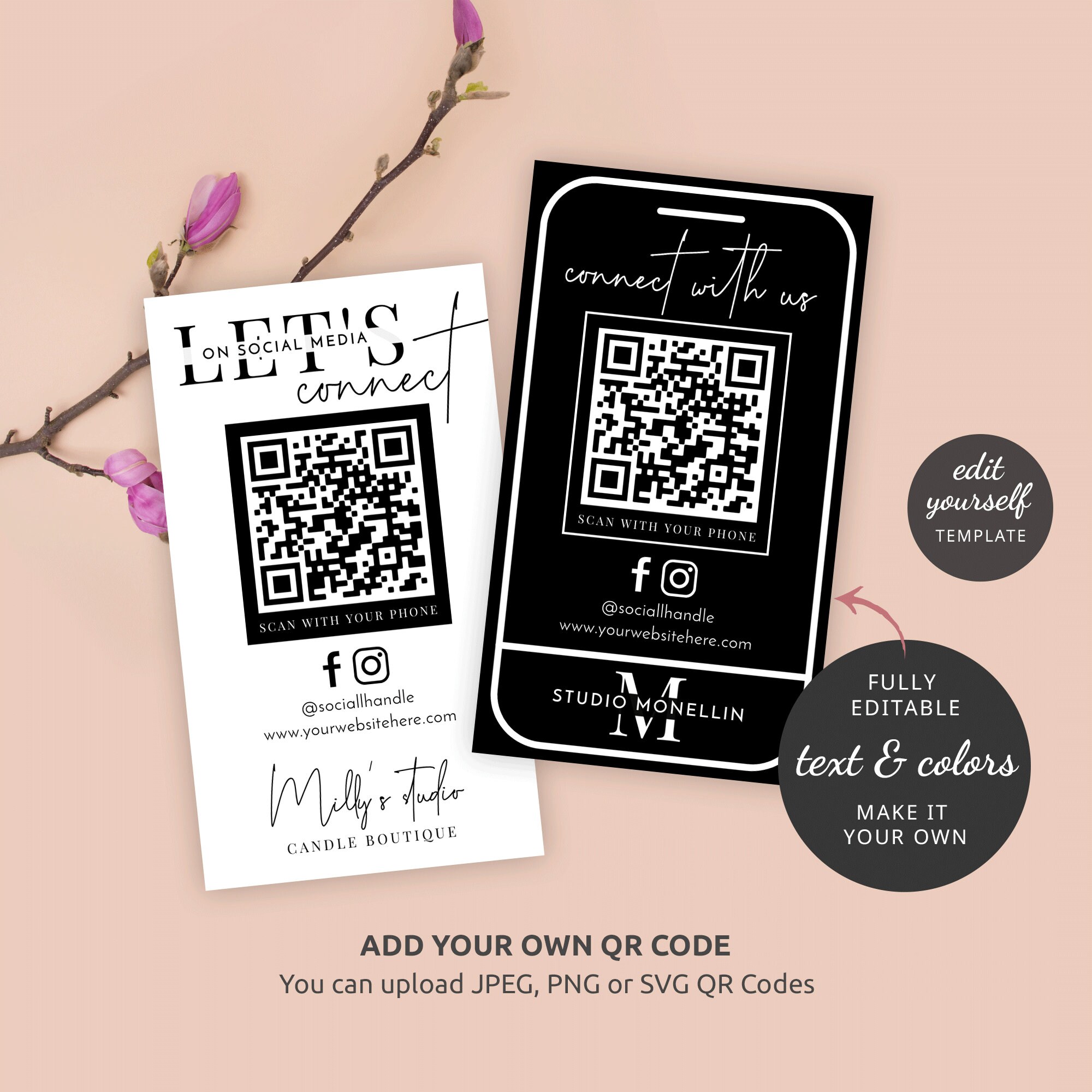 Connect With Us QR Code Business Cards Minimalist Social - Etsy