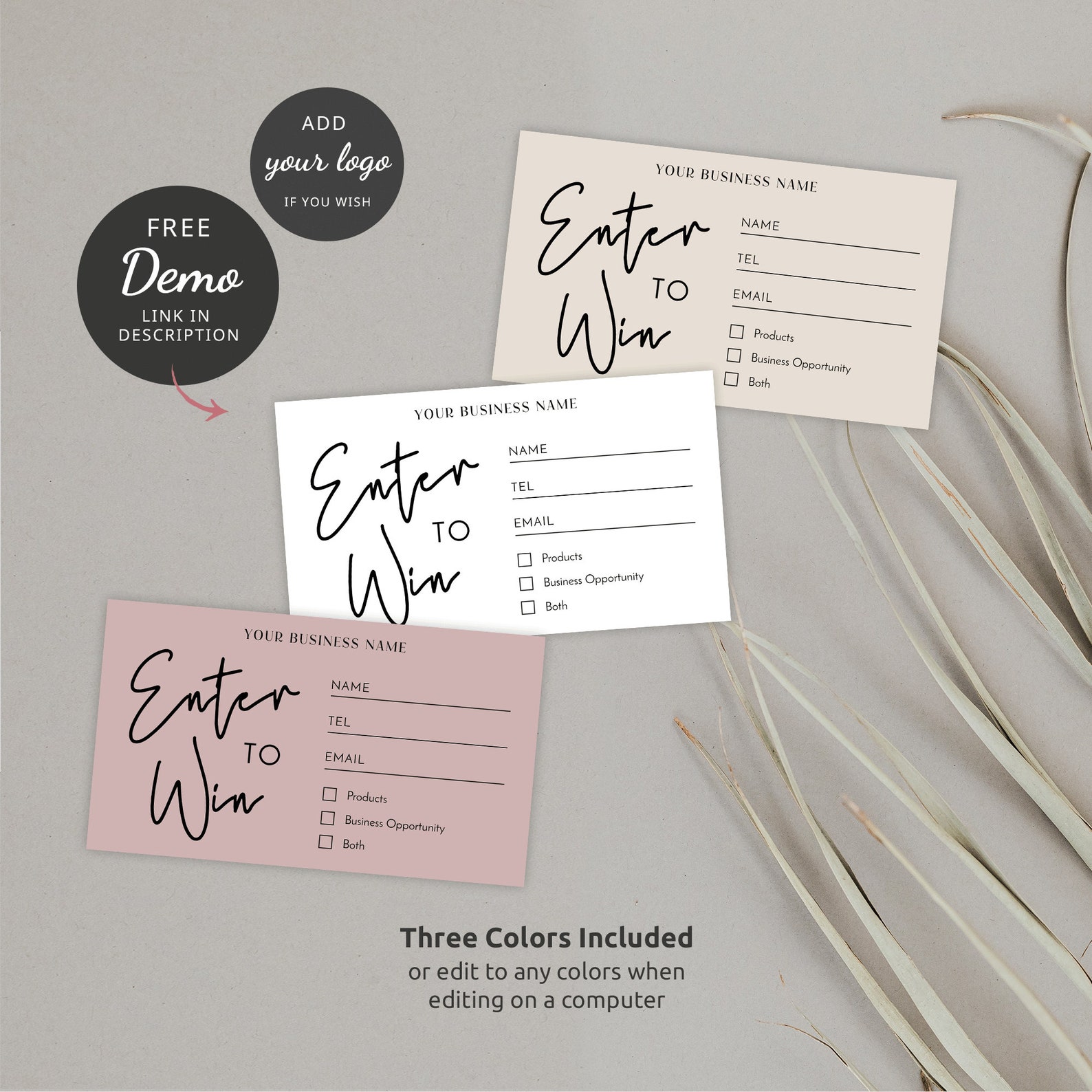 Boho Enter to Win Template, Editable Business Raffle Tickets, Cream ...