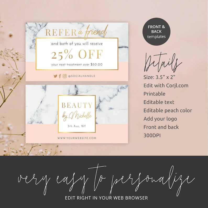 Refer A Friend Template Marble & Gold Beauty Salon Referral - Etsy