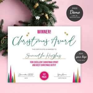 Custom Christmas Award Template, Modern Certificate of Achievement ...