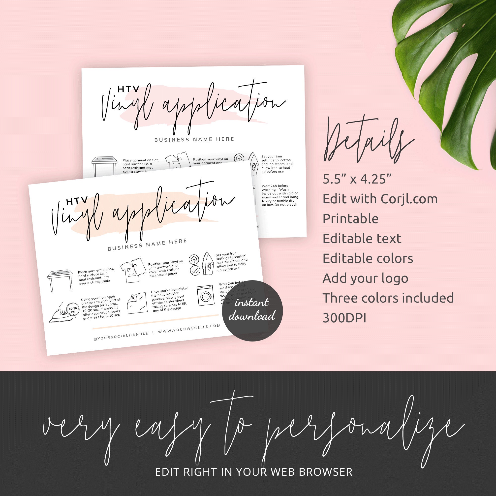 HTV Vinyl Application Guide Template Editable Vinyl Care | Etsy