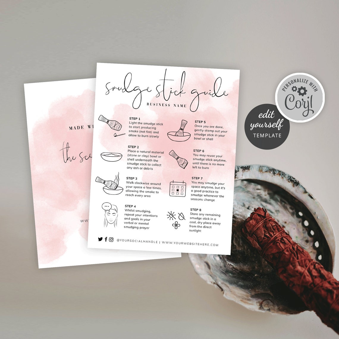 Smudge Stick Care Guide Template, How to Smudge Your Home Instructions ...