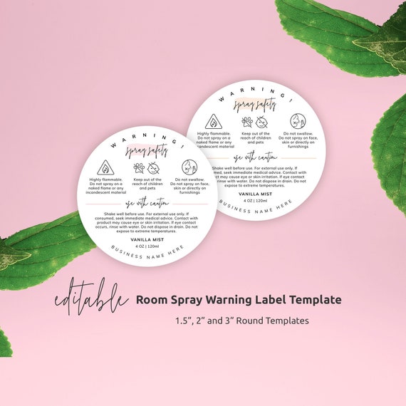 Room Spray Warning Label Template Editable Spray Bottle - Etsy