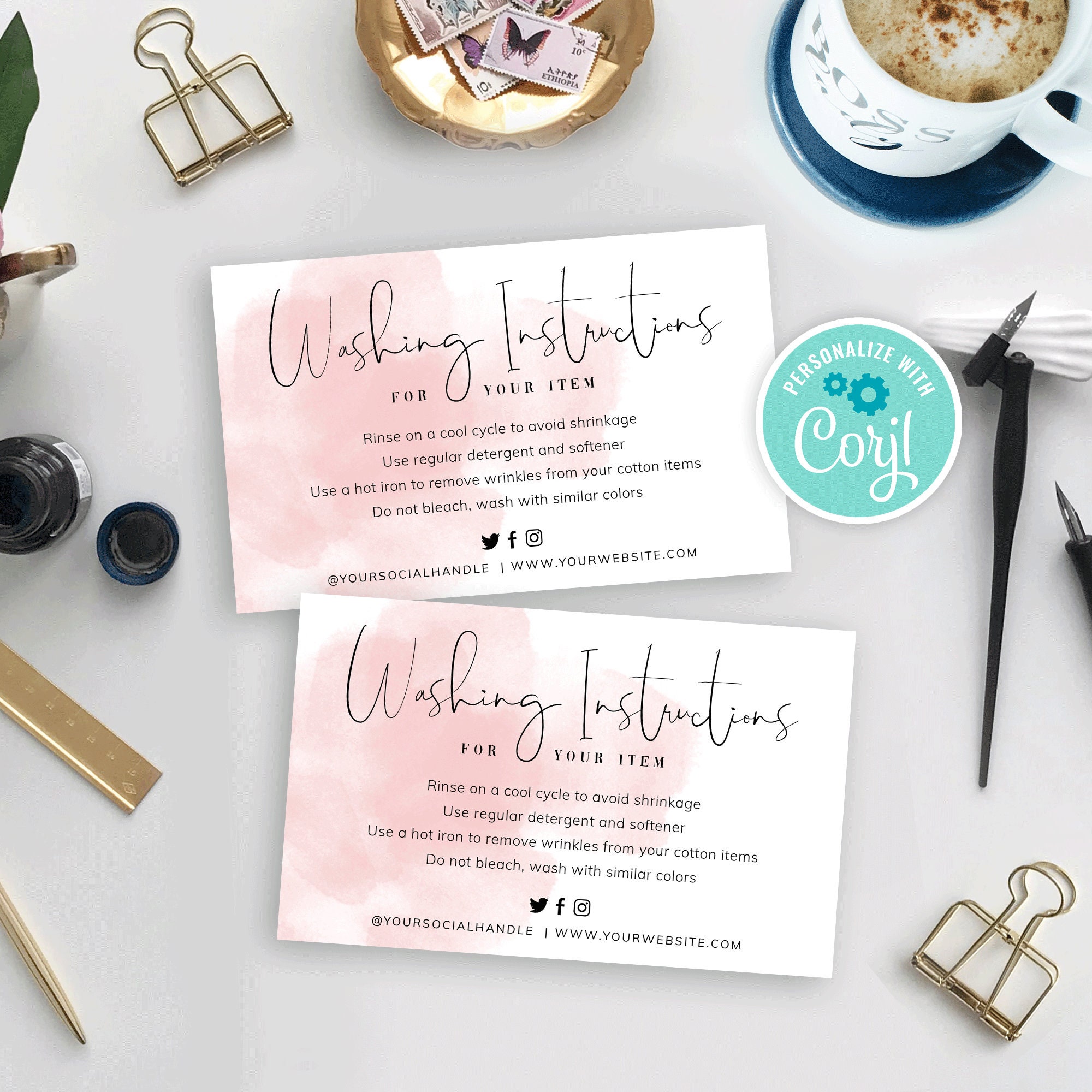Printable Care Card Template, Editable Washing Instructions Card Design ...