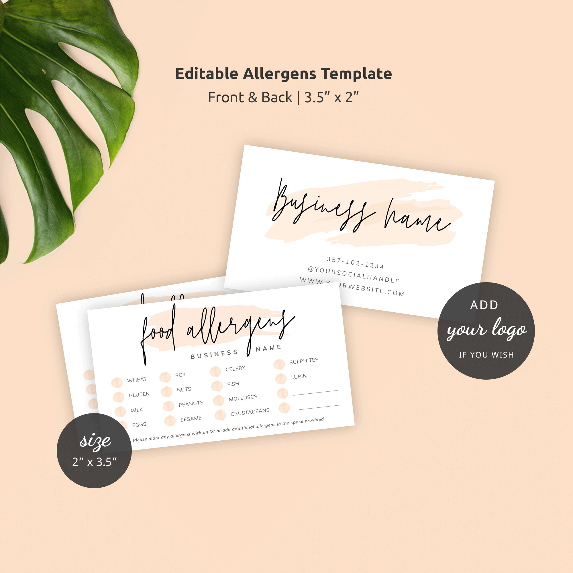 Printable Food Allergens Template, Editable Allergies Card Template ...