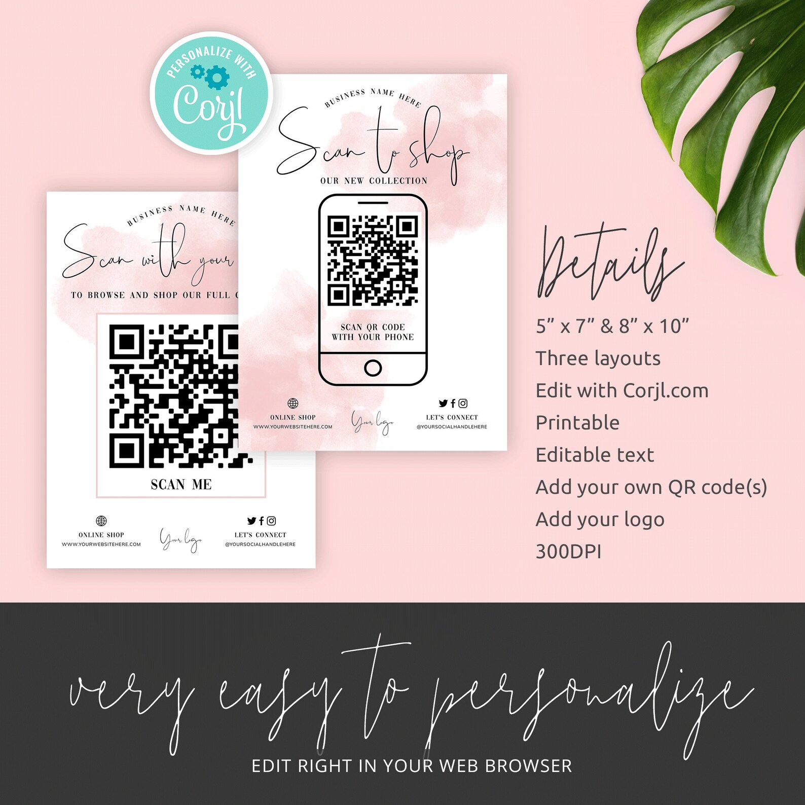 Feminine QR Code Sign Template, Editable QR Code Poster, Printable Scan ...