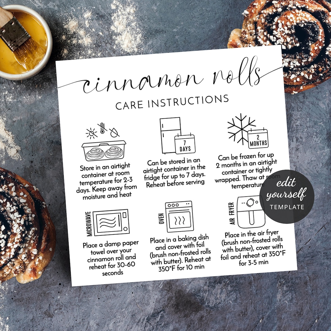Cinnamon Rolls Care Guide Template, Custom Cinnamon Buns Storage ...