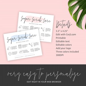 Sugar Scrub Care Card Template, Editable Body Scrub Care Guide ...