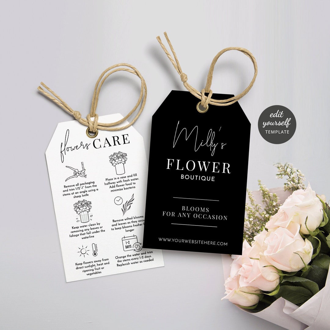 Editable Florist Hang Tag Template, Minimalist Flowers Care ...