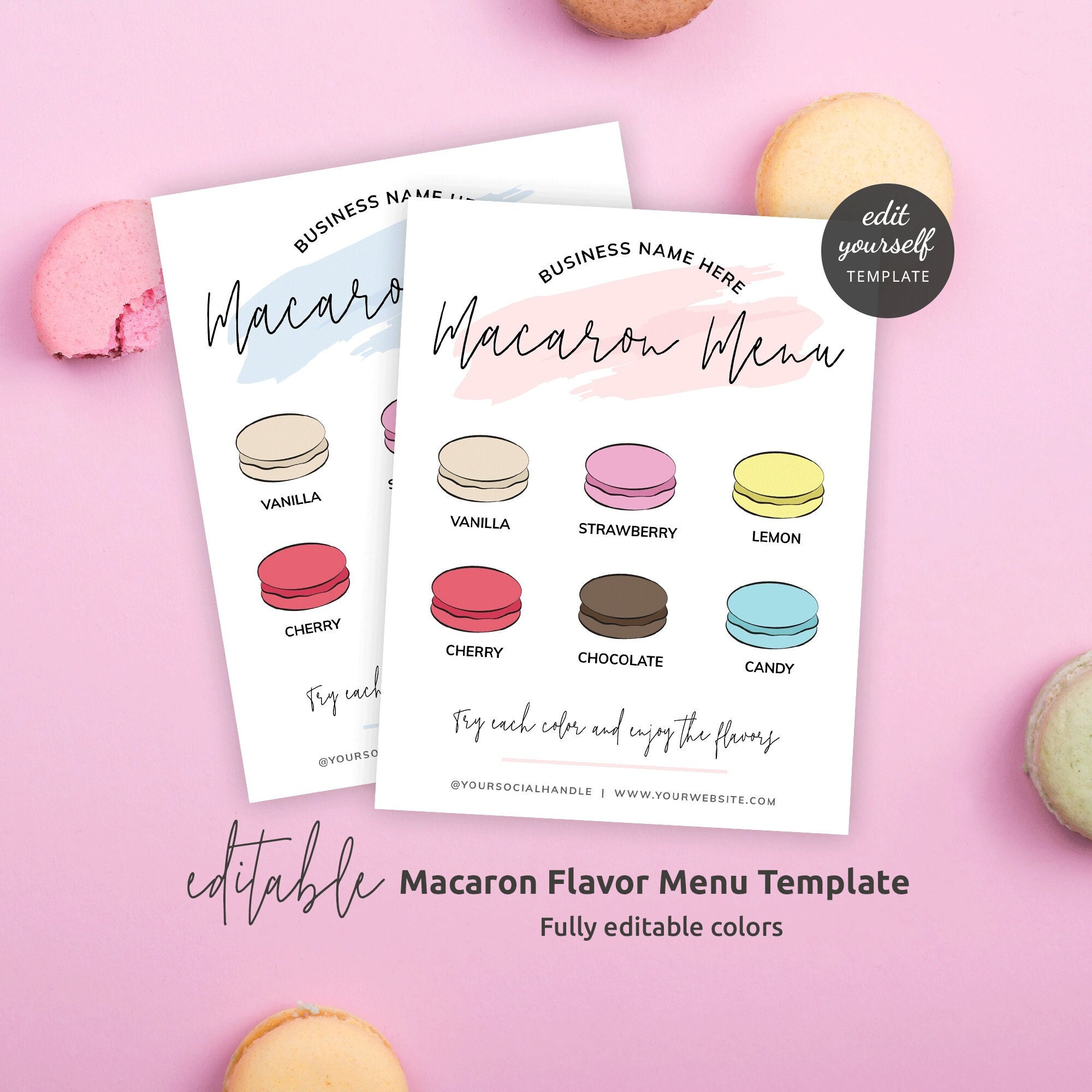 DIY Macarons Menu Template, Feminine Macarons Bar Flavor Sign ...