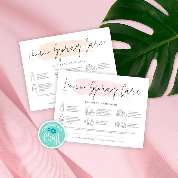 Linen Spray Care Card Template Editable Fabric Mist Care | Etsy