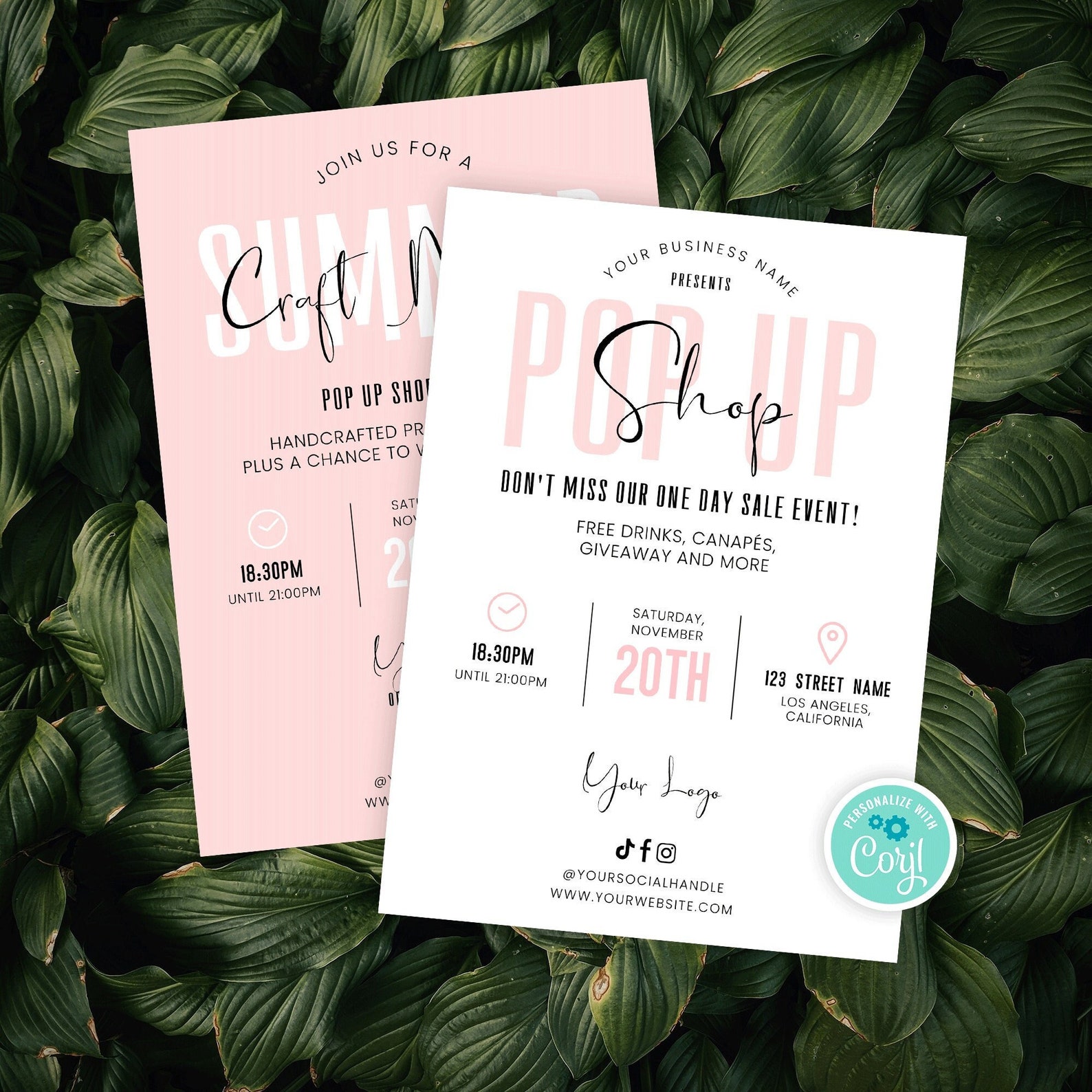 Feminine Pop up Shop Flyer Template, Summer Market Digital Leaflet ...